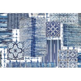 Fototapete ARCHITECTS PAPER "Atelier 47 Patchwork 3", blau (blau, wei&szlig;, goldfarben), B:4m L:2,7m, Vlies, Tapeten, Vlies, Wand, Schr&auml;ge, Decke