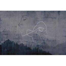 Fototapete ARCHITECTS PAPER "Atelier 47 Silver Outline", blau (dunkelblau, hellblau, silber), B:4m L:2,7m, Vlies, Tapeten, Vlies, Wand, Schr&auml;ge, Decke