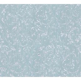 Textiltapete ARCHITECTS PAPER "Metallic Silk", blau (blau gr&uuml;n), B:0,53m L:10,05m, Viskose, Vlies, Tapeten, Ornament Tapete Barock Tapeten Wohnzimmer Schlafzimmer K&uuml;che Flur B&uuml;ro