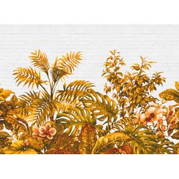 Livingwalls Fototapete LIVING WALLS "Designwalls Tropical Wall 2", orange (braun, orange, wei&szlig;), B:3,5m L:2,55m, Vlies, Tapeten, Vlies, Wand, Schr&auml;ge, Decke