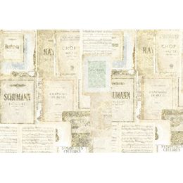 Fototapete ARCHITECTS PAPER "Atelier 47 Sheet of Music 2", gelb (schwarz, altwei&szlig;, hellgelb), B:4m L:2,7m, Vlies, Tapeten, Vlies, Wand, Schr&auml;ge, Decke