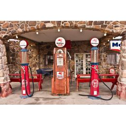 Fototapete papermoon "Alte Tankstelle", bunt, B:5m L:2,8m, Vlies, Tapeten