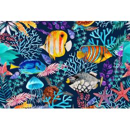 Livingwalls Fototapete LIVING WALLS "ARTist Underwater", bunt (blau, orange, t&uuml;rkis), B:4m L:2,7m, Vlies, Tapeten, Vlies, Wand, Schr&auml;ge