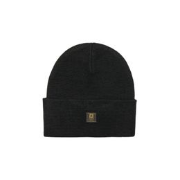 Only & Sons Beanie ONLY & SONS "ONSISAAC FLAT KNIT LOGO BEANIE NOOS", Damen, schwarz, Strick, Wolle, unifarben, Basic, M&uuml;tzen Beanie