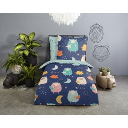 Kinderbettw&auml;sche Good Morning "Sheep Sleep", bunt (blau, multi), B/L: 135cm x 200cm, 1 Stk., 1 Stk., Renforc&eacute;, B/L: 80cm x 80cm, 2 Stk., Renforc&eacute;, Obermaterial: 100% Baumwolle, Bettw&auml;sche, Baumwolle, 135x200, Rei&szlig;verschluss, Wendeoptik, Kind, Schafe, Blau