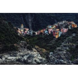 Fototapete papermoon "Photo-Art PIET FLOUR, DORF-IN DEN FELSEN-", bunt, B:4,5m L:2,8m, Vlies, Tapeten