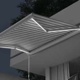 Kassettenmarkise Curve LED | 3,5 x 3 m, wei&szlig;, Stoff: creme, Uni