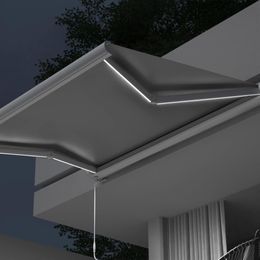 Kassettenmarkise Curve LED | 4 x 3 m, wei&szlig;, Stoff: grau, Uni