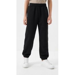 Sweathose name it "NKMMALLO STRAIGHT SWEAT PANT BRU NOOS", Jungen, Gr. 134, N-Gr, schwarz (schwarz (blank)), Sweatware, Obermaterial: 80% Baumwolle, 20% Polyester, unifarben, Basic normal, Hosen Sweathose