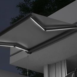 Kassettenmarkise Curve LED | 4,5 x 3,5 m, anthrazit, Stoff: grau, Uni