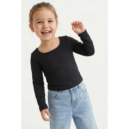 Langarmshirt KIDS Only "KOGEA L/S 2-WAYS FIT TOP CS JRS NOOS", M&auml;dchen, Gr. 110/116, schwarz, Jersey, Obermaterial: 94% Polyamid, 6% Elasthan, unifarben, regular fit h&uuml;ftbedeckend, U-Boot-Ausschnitt, Shirts Langarmshirt