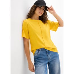 T-Shirt bonprix, Damen, Gr. 36/38 (S), safrangelb, Jersey, Obermaterial: 100% Baumwolle, unifarben, loose fit h&uuml;ftbedeckend, Rundhals, weit, Shirts T-Shirt, lockere Passform, weite &Auml;rmel mit dezenter Raffung an der Schulter