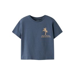 T-Shirt name it "NMMFLOM SS NREG TOP", M&auml;dchen, Gr. 110, vintage indigo, Jersey, Obermaterial: 95% Baumwolle, 5% Elasthan, bedruckt, unifarben, normal normal, Rundhals, Shirts T-Shirt