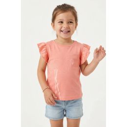 T-Shirt Blue Seven, M&auml;dchen, Gr. 110, lachs, Single Jersey, Obermaterial: 100% Baumwolle, bedruckt, unifarben, Basic normal, Rundhals, Fl&uuml;gel&auml;rmel Volant, Shirts T-Shirt