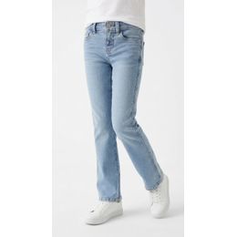 Bootcut-Jeans name it "NKFPOLLY SKINNY BOOT JEANS 1142-AU NOOS", M&auml;dchen, Gr. 140, N-Gr, light blau bleached denim, Denim/Jeans, Obermaterial: 99% Baumwolle, 1% Elasthan, leichte Abriebeffekte, skinny fit kn&ouml;chellang, Jeans, mit Stretch