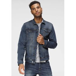Jeansjacke Blend "BHNARIL", Herren, Gr. 3XL, blau (denim dunkelblau), Denim/Jeans, Obermaterial: 99% Baumwolle, 1% Elasthan, Abriebeffekte, schmal normal, 1-Knopf-Manschette, Jacken Jeansjacke, washed