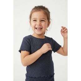 T-Shirt KIDS Only "KOGNELLA S/S O-NECK TOP NOOS JRS", M&auml;dchen, Gr. 134/140, ombre blau, Jersey, Obermaterial: 65% Polyester, 30% Viskose, 5% Elasthan, unifarben, regular fit kurz, Rundhals, gewellter Abschluss, Shirts T-Shirt, mit s&uuml;&szlig;er Wellenkante