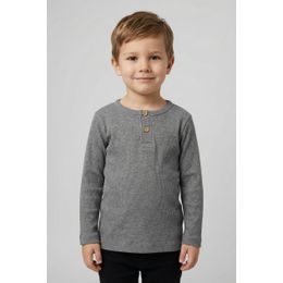 Langarmshirt name it "NMMKAB LS TOP NOOS", Jungen, Gr. 92, mockingbird detail:melange, Feinripp, Obermaterial: 57% Baumwolle, 38% Modal, 5% Elasthan, meliert, normal normal, Rundhals, abgesteppte Kante, Shirts Langarmshirt, Im Henley-Stil - mit kurzer Knopfleise, normal geschnitten