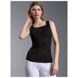 Tanktop TRIGEMA "TRIGEMA Tr&auml;gershirt mit Kristallsteinen", Damen, Gr. XL, schwarz, Feinripp, 95% Baumwolle, 5% Elastan, lang, Rundhals, Tops Tanktop