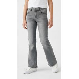 Bootcut-Jeans name it "NKFPOLLY SKINNY BOOT JEANS 1142-AU NOOS", M&auml;dchen, Gr. 104, N-Gr, blau (light grau denim), Denim/Jeans, Obermaterial: 67% Baumwolle, 28% Polyester, 3% Viskose, 2% Elasthan, leichte Abriebeffekte, skinny fit kn&ouml;chellang, Jeans, mit Stretch