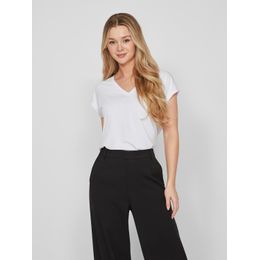V-Shirt Vila "VIMODALA V-NECK S/S TOP - NOOS", Damen, Gr. XS, wei&szlig; (optical snow), Jersey, Obermaterial: 70% Modal, 30% Polyester, unifarben, regular fit normal, V-Ausschnitt, Shirts