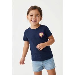 T-Shirt KIDS Only "KOGLANY-NINA LIFE LOVE S/S TOP FR JRS", M&auml;dchen, Gr. 110/116, navy blazer print:walking heart, pink yarrow, gold, Jersey, Obermaterial: 100% Baumwolle, unifarben, Basic normal, Rundhals, Shirts T-Shirt, mit unterschiedlichen Motiven - je nach Bodyfarbe