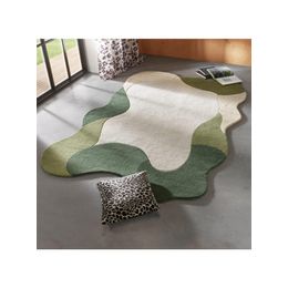 Teppich HEINE HOME Gr. 1, gr&uuml;n (gr&uuml;n, ecru, meliert), B:70cm H:12mm L:140cm, Schurwolle, Wolle, Teppiche, Teppich
