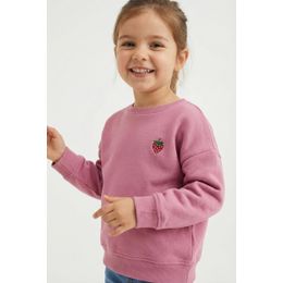 Sweatshirt KIDS Only "KMGSWEAT L/S CREW EMB LOOSE SWT NOOS", M&auml;dchen, Gr. 92, cashmere rose detail:emb strawberry, Sweatware, Obermaterial: 60% Baumwolle, 40% Polyester, unifarben, normal normal, Rundhals, Rippb&uuml;ndchen, Sweatshirts Sweatshirt