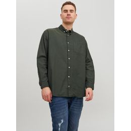 Jack & Jones PlusSize Langarmhemd "JJ JJEOXFORD SHIRT L/S", Herren, Gr. 4XL, N-Gr, gr&uuml;n (forest night), Web, Obermaterial: 100% Baumwolle, JACK & JONES PLUSSIZE, unifarben, Rundhals, 1-Knopf-Manschette, Hemden
