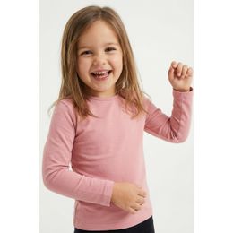Langarmshirt happy girls, M&auml;dchen, Gr. 110, rosa (dusty rose), Jersey, Obermaterial: 95% Baumwolle, 5% Elasthan, unifarben, figurbetont h&uuml;ftlang, Rundhals, abgesteppte Kante, Shirts Langarmshirt, in Basic-Form