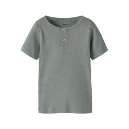 Kurzarmshirt name it "NMMKAB TOP NOOS", Jungen, Gr. 104, gr&uuml;n (shadow), Feinripp, Obermaterial: 57% Baumwolle, 38% Modal, 5% Elasthan, unifarben, regular fit normal, Rundhals, abgesteppte Kante, Shirts, Baumwollmischung, kurze Knopfleiste
