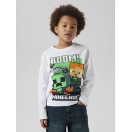 Langarmshirt name it "NKMAC MINECRAFT LS NREG TOP BOX NOOS BFU", Jungen, Gr. 146/152, wei&szlig; (hellwei&szlig; (blank)), Jersey, Obermaterial: 100% Baumwolle, Basic h&uuml;ftbedeckend, Rundhals, abgesteppte Kante, Shirts Langarmshirt