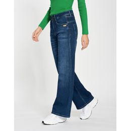 5-Pocket-Jeans Gang "94AMELIE WIDE", Damen, Gr. 33, N-Gr, blau (napoli blau wash), Denim/Jeans, Obermaterial: 79% Baumwolle, 19% Polyester, 2% Elasthan, regular fit lang, Jeans 5-Pocket-Jeans, aus weichem SWEAT Denim