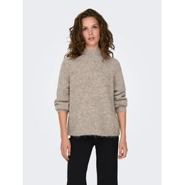 Jacqueline de Yong Stehkragenpullover JDY "JDYZOEY LIFE L/S HN RAGLAN PUL KNT NOOS", Damen, Gr. S, grau (chateau gray detail:melange), Strick, Obermaterial: 80% Polyester, 11% Nylon, 8% Wolle, 1% Elasthan, meliert, h&uuml;ftlang, hoch geschlossener Ausschnitt, Pullover Stehkragenpullover