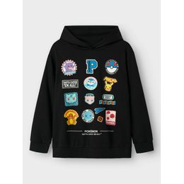 Sweatshirt name it "NKMJIMM POKEMON NREG SWE WH UNB NOOS SKY", Jungen, Gr. 158/164, schwarz, Sweatware, Obermaterial: 60% Baumwolle, 40% Polyester, bedruckt, regular fit normal, Rundhals, Rippb&uuml;ndchen, Sweatshirts Sweatshirt