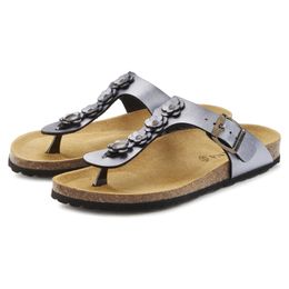 Zehentrenner Lascana "Sandale, Pantolette, offener Schuh, Sommerschuh", Damen, Gr. 38, silber (anthrazit), Obermaterial: 100% Lederimitat. Decksohle: 100% Rindsleder. Futter: 100% Textilmaterial. Laufsohle: 100% Synthetik, gl&auml;nzend, metallic, Schuhe Zehentrenner, mit komfortablem Korkfu&szlig;bett