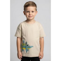 T-Shirt Blue Seven, Jungen, Gr. 122, kiesel, Single Jersey, Obermaterial: 100% Baumwolle, bedruckt, unifarben, Basic normal, Rundhals, Shirts T-Shirt, Basic-Passform, mit tollen Pailletten, aus reiner Baumwolle