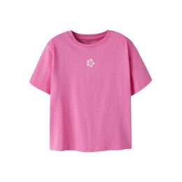 T-Shirt name it "NKFVICTORIA SS NREG TOP", M&auml;dchen, Gr. 158/164, strawberry moon detail:hibiscus embroidery, Jersey, Obermaterial: 100% Baumwolle, unifarben, Basic normal, Rundhals, Shirts T-Shirt
