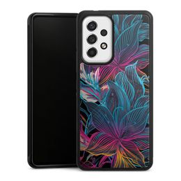 DeinDesign Galaxy A53 5G Handy Gallery Case Handyh&uuml;lle 9H Geh&auml;rtetes Glas R&uuml;ckseite H&uuml;lle Neon Colourful Flowers Gallery Case