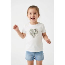 T-Shirt KIDS Only "KOGLANY-NINA LIFE LOVE S/S TOP FR JRS", M&auml;dchen, Gr. 122/128, cloud dancer print:heart, aqua foam, gold, Jersey, Obermaterial: 100% Baumwolle, unifarben, Basic normal, Rundhals, Shirts T-Shirt, mit unterschiedlichen Motiven - je nach Bodyfarbe