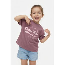 T-Shirt KIDS Only "KOGVILLA LIFE S/S BOXY PRINTED TOP JRS", M&auml;dchen, Gr. 122/128, rose braun print:colce vita, Jersey, Obermaterial: 100% Baumwolle, unifarben, bequem taillenbedeckt, Rundhals, Shirts T-Shirt, in dezenter Boxy-Form
