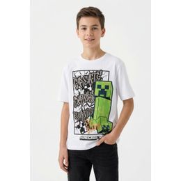 T-Shirt name it "NKMMASE MINECRAFT SS NREG TOP NOOS BFU", Jungen, Gr. 122/128, hellwei&szlig;, Jersey, Obermaterial: 95% Baumwolle, 5% Elasthan, bedruckt, normal, Rundhals, Shirts T-Shirt, Baumwollmischung, mit "Minecraft" Druck