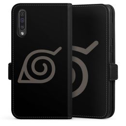 DeinDesign Galaxy A50 Handy Klapph&uuml;lle Handyh&uuml;lle aus Kunst Leder schwarz Flip Case Naruto Shippuden Konoha Logo Sideflip mit Lasche