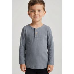 Langarmshirt name it "NMMKAB LS TOP NOOS", Jungen, Gr. 104, blau (tradewinds), Feinripp, Obermaterial: 57% Baumwolle, 38% Modal, 5% Elasthan, meliert, normal normal, Rundhals, abgesteppte Kante, Shirts Langarmshirt, Im Henley-Stil - mit kurzer Knopfleise, normal geschnitten
