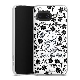 DeinDesign Google Pixel 9a Handy Slim Case Silikon Handyh&uuml;lle transparent H&uuml;lle extra d&uuml;nn Peanuts Flowers Snoopy Silikon Slim Case