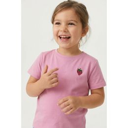 T-Shirt KIDS Only "KMGVEGA LIFE SS REG EMB TEE BOX JRS NOOS", M&auml;dchen, Gr. 122, cashmere rose print:emb strawberry, Jersey, Obermaterial: 100% Baumwolle, normal, Rundhals, Shirts T-Shirt