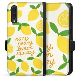DeinDesign Galaxy A50 Handy Klapph&uuml;lle Handyh&uuml;lle aus Kunst Leder schwarz Flip Case Lemon Statement Spruch Sideflip mit Lasche
