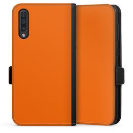 DeinDesign Galaxy A50 Handy Klapph&uuml;lle Handyh&uuml;lle aus Kunst Leder schwarz Flip Case Orange Unicoloured Colour Sideflip mit Lasche