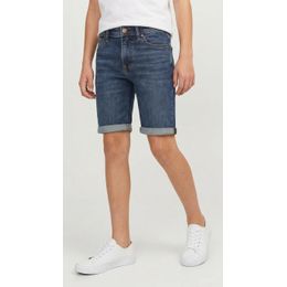 Jack & Jones Shorts JACK & JONES JUNIOR "JJIRICK bequem mit mittlerer Taille f&uuml;r Jungen", Jungen, Gr. 164, N-Gr, blau (dunkelblau denim pack:am 365), Web, Obermaterial: 98% Baumwolle, 2% Elasthan, Abriebeffekte, unifarben, regular fit knielang, Hosen Shorts, unifarben, modisch, regular fit, Web