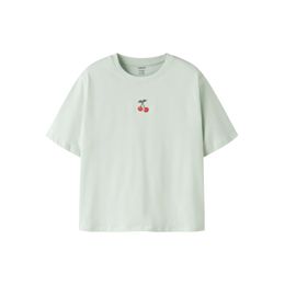 T-Shirt name it "NKFVICTORIA SS NREG TOP", Jungen, Gr. 134/140, pale aqua detail:cherry embroidery, Jersey, Obermaterial: 100% Baumwolle, unifarben, Basic normal, Rundhals, Shirts T-Shirt
